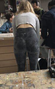 Hs Teen Pulls Up Legging Over Buttocks Candid Teens