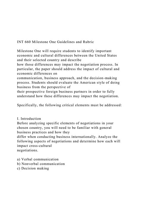 INT 660 Milestone One Guidelines And Rubric Milestone Docx