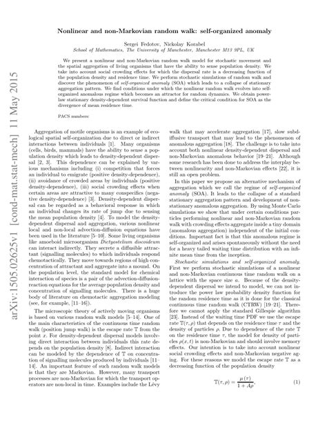pdf nonlinear and non markovian random walk self organized anomaly
