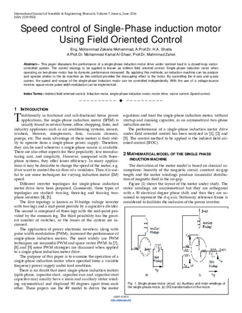pdf speed control of single phase induction motor using field oriented control eng mohammad
