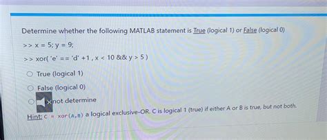 solved determine whether the following matlab statement is