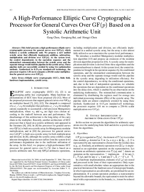 pdf a high performance elliptic curve cryptographic processor for general curves over gf p