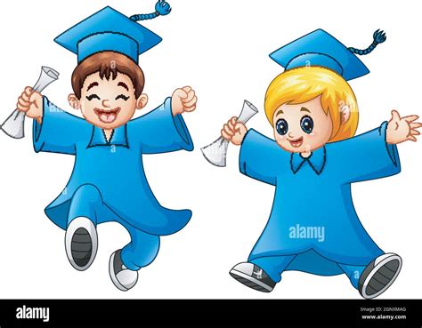 Graduación de niño y niña de dibujos animados Imagen Vector de stock