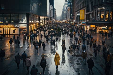 Crowd People In Rush Hour On A Cross Street Generative AI Stock Photo