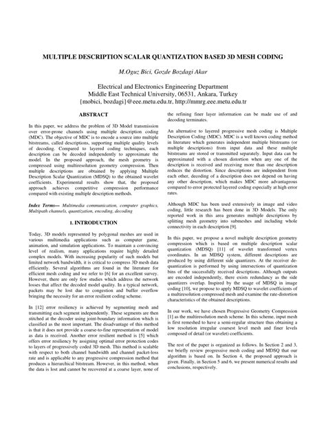 pdf multiple description scalar quantization based 3d mesh coding