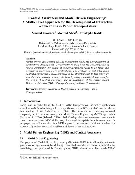 pdf context awareness and model driven engineering a multi level approach for the development