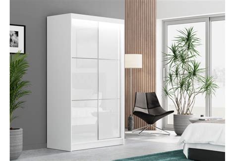 Biała szafa przesuwna WALENCJA 120 cm ze szkłem lacobel OUTLET