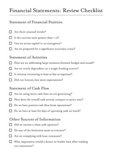 FREE 4 Financial Statement Review Checklist Samples In PDF DOC