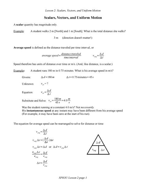 lesson 2 scalars vectors and uniform motion scalars vectors and uniform motion a scalar