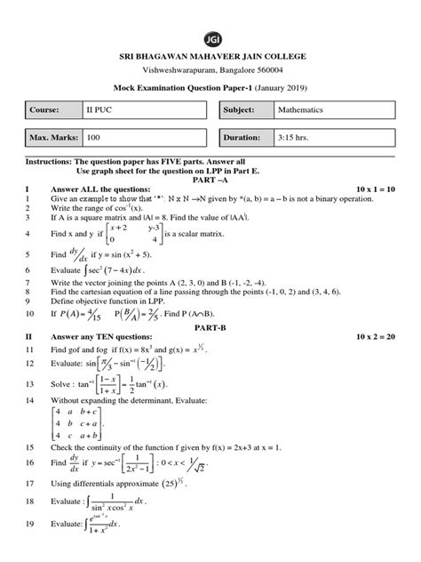 ii puc mathematics paper 1 2 pdf cartesian coordinate system matrix mathematics