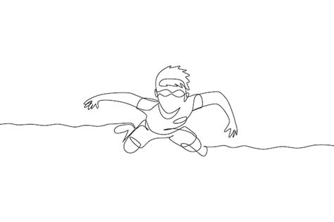Dibujo de una sola línea de la práctica de un niño flotando en la