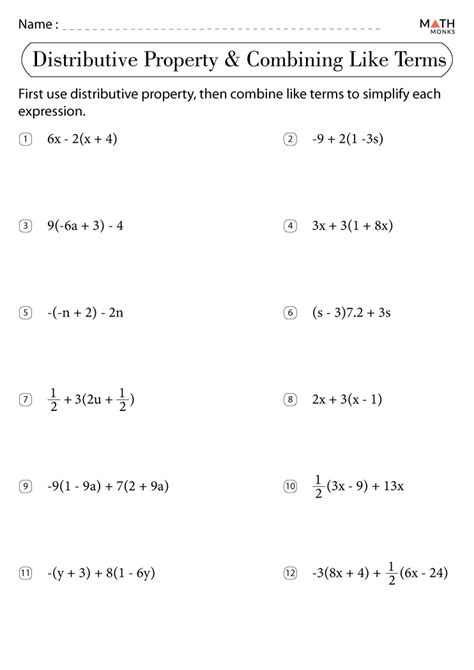 Combining Like Terms Worksheet