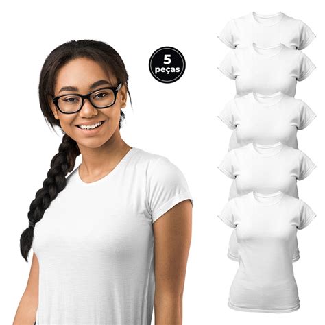 Kit 5 Peças Camisetas Feminina Baby Look Algodão Lisa Atacado Basic