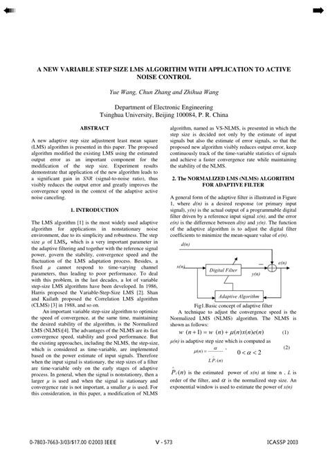 pdf a new variable step size lms algorithm with application to active noise control