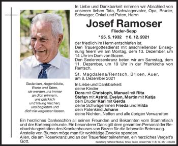 Traueranzeigen Von Josef Ramoser Trauer Bz
