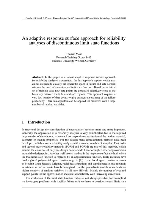 pdf an adaptive response surface approach for reliability analyses of discontinuous limit
