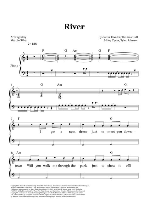 River arr Márcio Silva by Miley Cyrus Sheet Music for Easy Piano at