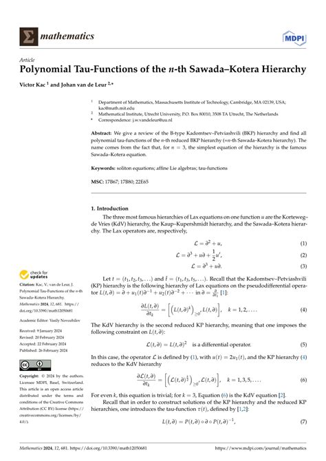 pdf polynomial tau functions of the n th sawada kotera hierarchy
