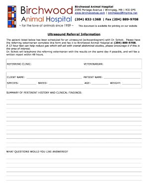 Fillable Online Ultrasound Referral Information Mybvetmatrixbasecomb