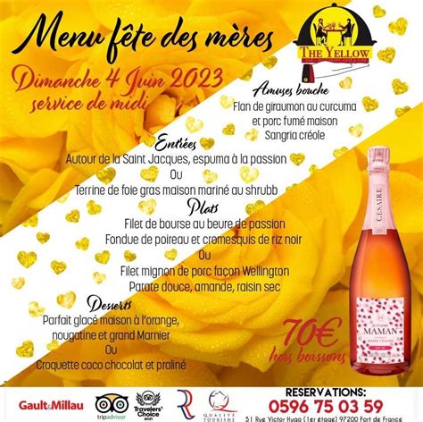 Menu Fête des Mères Résa gratuite en ligne Agenda Belle Martinique