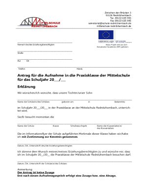 Ausfüllbar Online Antrag fr Aufnahme in Praxisklasse Fax