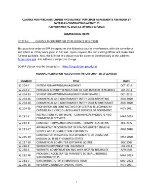 Fillable Online CLAUSES FOR PURCHASE ORDERS AND BLANKET PURCHASE