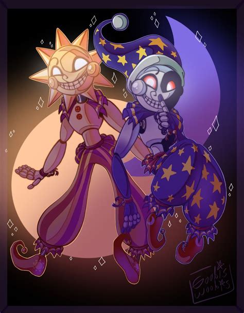 Two Cartoon Characters Standing Next To Each Other In Front Of A Moon