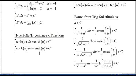 calculus 6 12 table of integration formulas for calculus i youtube