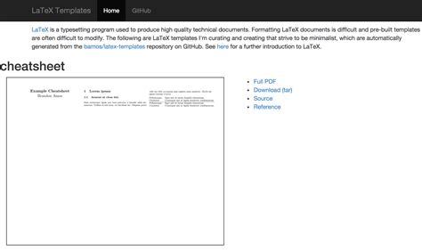github bamos latex templates website for personal collection and previewing of latex
