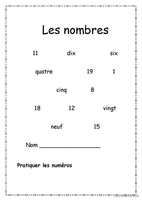 les nombres 1 20 Français FLE fiches pedagogiques pdf doc