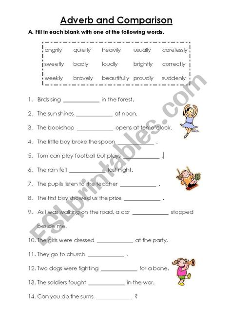 Adverbs And Comparative Adverbs Exercises