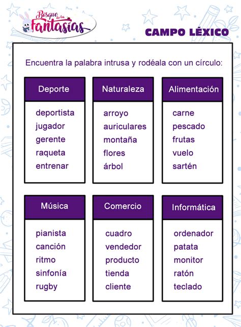 CAMPO LÉXICO Qué es un campo léxico ejercicios para primaria