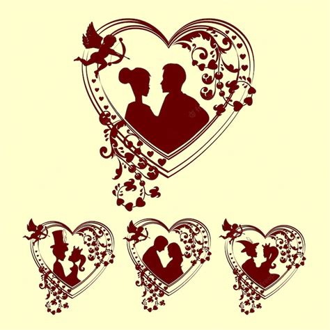Premium Vector Silhouettes Of Men And Women Inside The Heart Retro Set