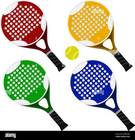 Vector Set Of Padel Tennis Rackets And A Ball Colorful Padel Rackets