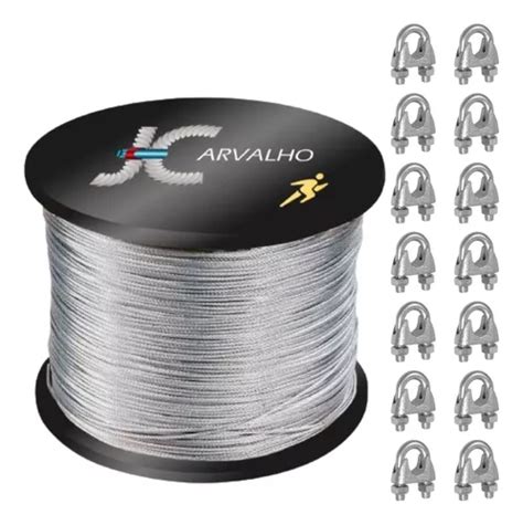 20m Cabo De Aço 3 32 6x7 Revestido Pvc Cristal 20 Grampos