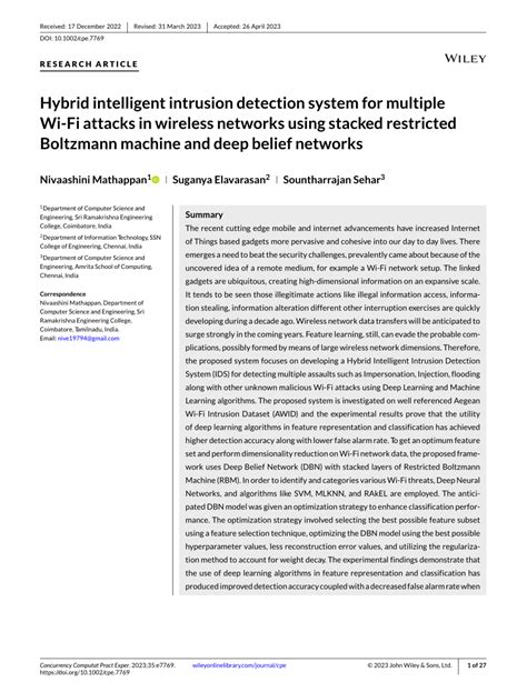 pdf hybrid intelligent intrusion detection system for multiple wi‐fi attacks in wireless