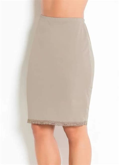 Saia Anágua Bege Renda Moda Evangélica Rosalie