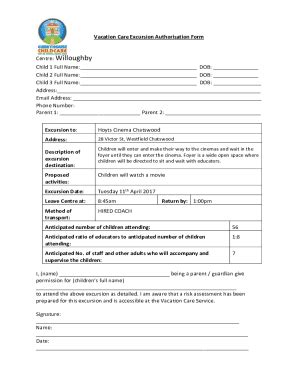 Fillable Online Appendices 11 Excursion Risk Assessment Form Fax Email