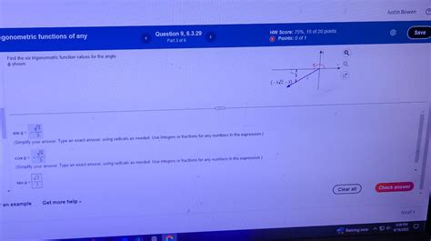 solved find the six trigonometric function values for the