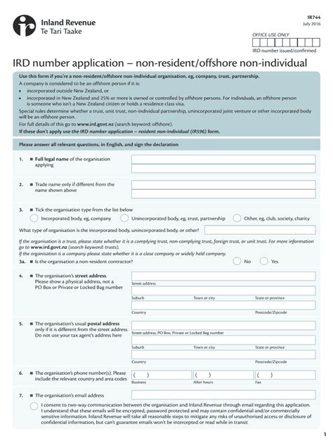 Fillable Online Ird Govt IRD Number Application Non Resident Offshore