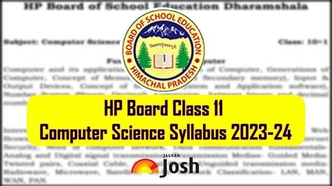 hp board class 11 computer science syllabus 2023 24 with exam pattern and marking scheme