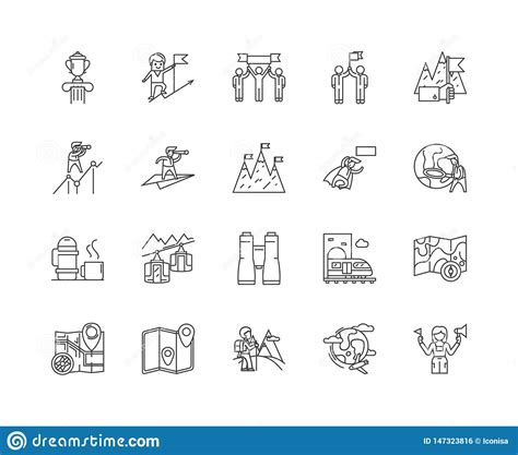 Descubra La L Nea Iconos Muestras Sistema Del Vector Concepto Del