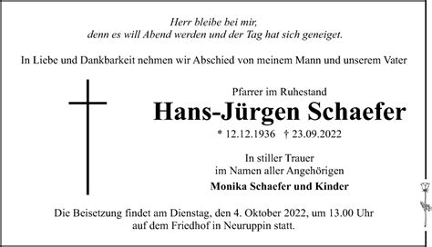 Traueranzeigen von Hans Jürgen Schaefer trauer anzeigen de