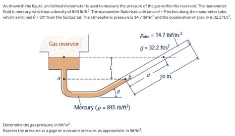 Solved As Shown In The Figure An Inclined Manometer Is Used Chegg