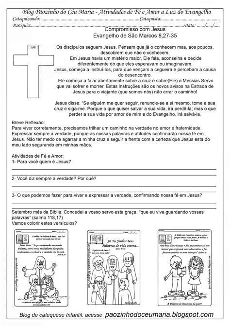 Pãozinho do Céu Atividades de catequese Evangelho Marcos 8 27 35