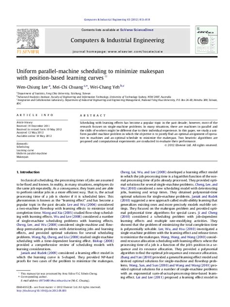 pdf 98 uniform parallel machine scheduling to minimize makespan with position based learning