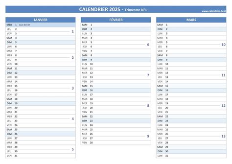 Calendrier 2025 à imprimer