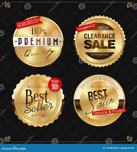 Colecci N De Oro De Las Insignias Y De Las Etiquetas Del Vintage Retro