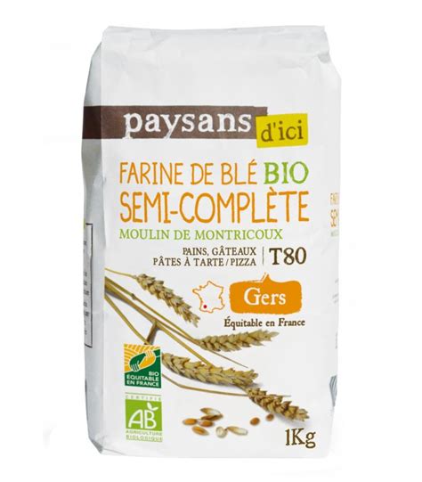 Farine de blé semi complète T80 bio équitable 1 kg PAYSANS D ICI