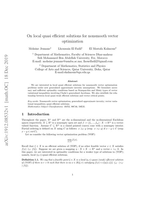 pdf on local quasi efficient solutions for nonsmooth vector optimization